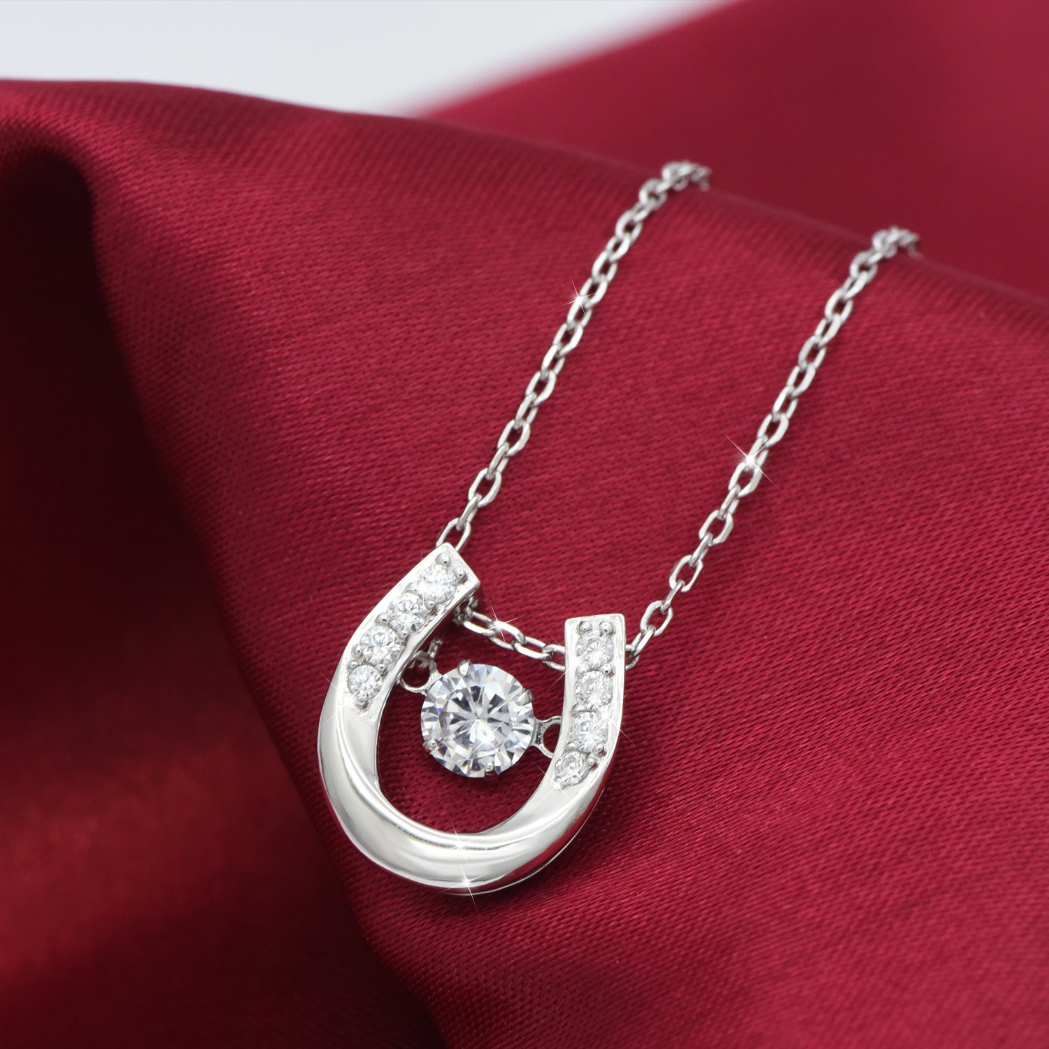 ACJNA 925 Sterling Silver Lucky Horseshoe with CZ Cute U Pendant Necklace Jewelry (U pendant Necklace)