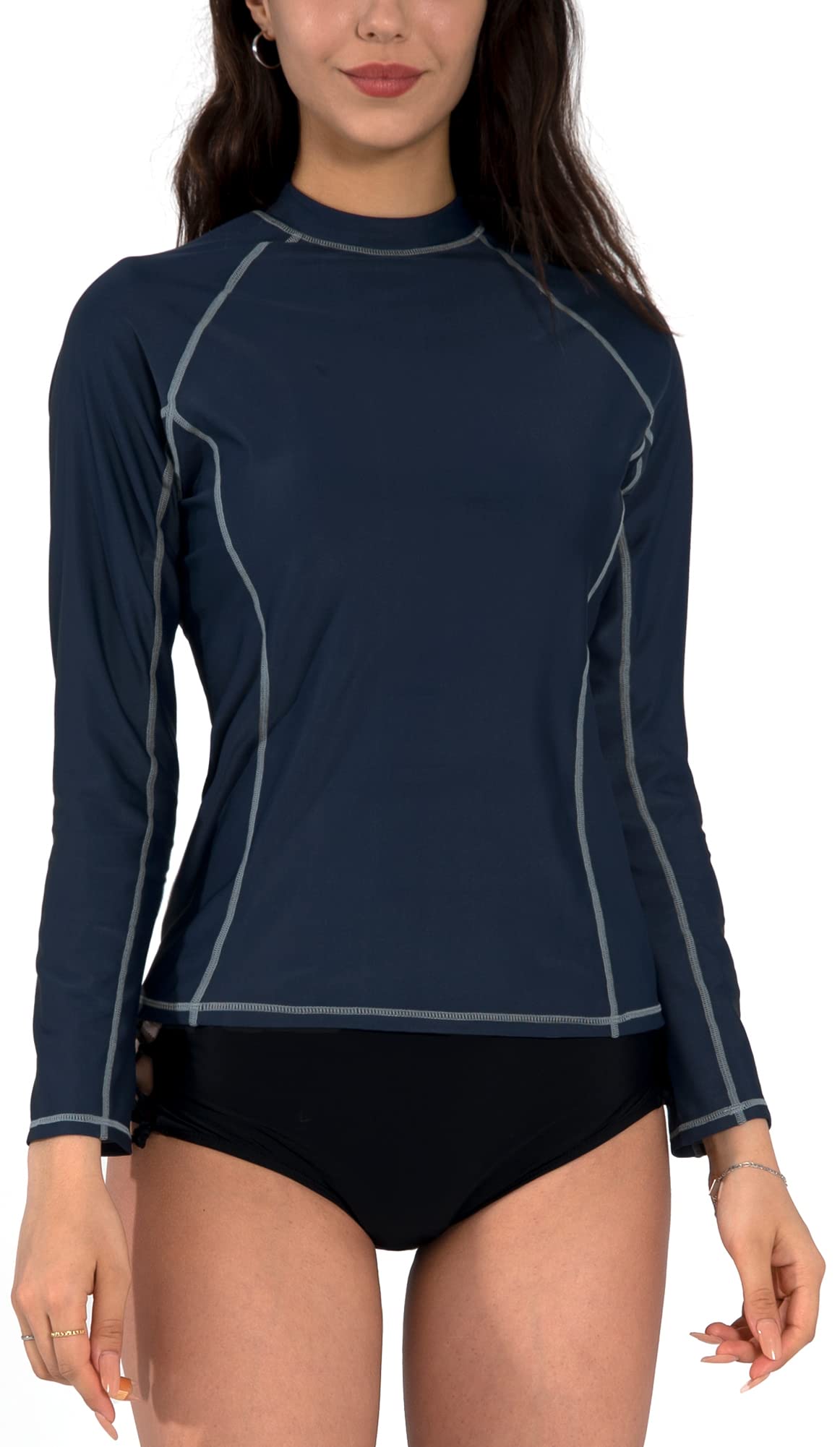 Actleis Women's Long Sleeve Rash Guard UPF50+ UV Sun Protection Quick Dry Swimming Surfing Shirts M Navy