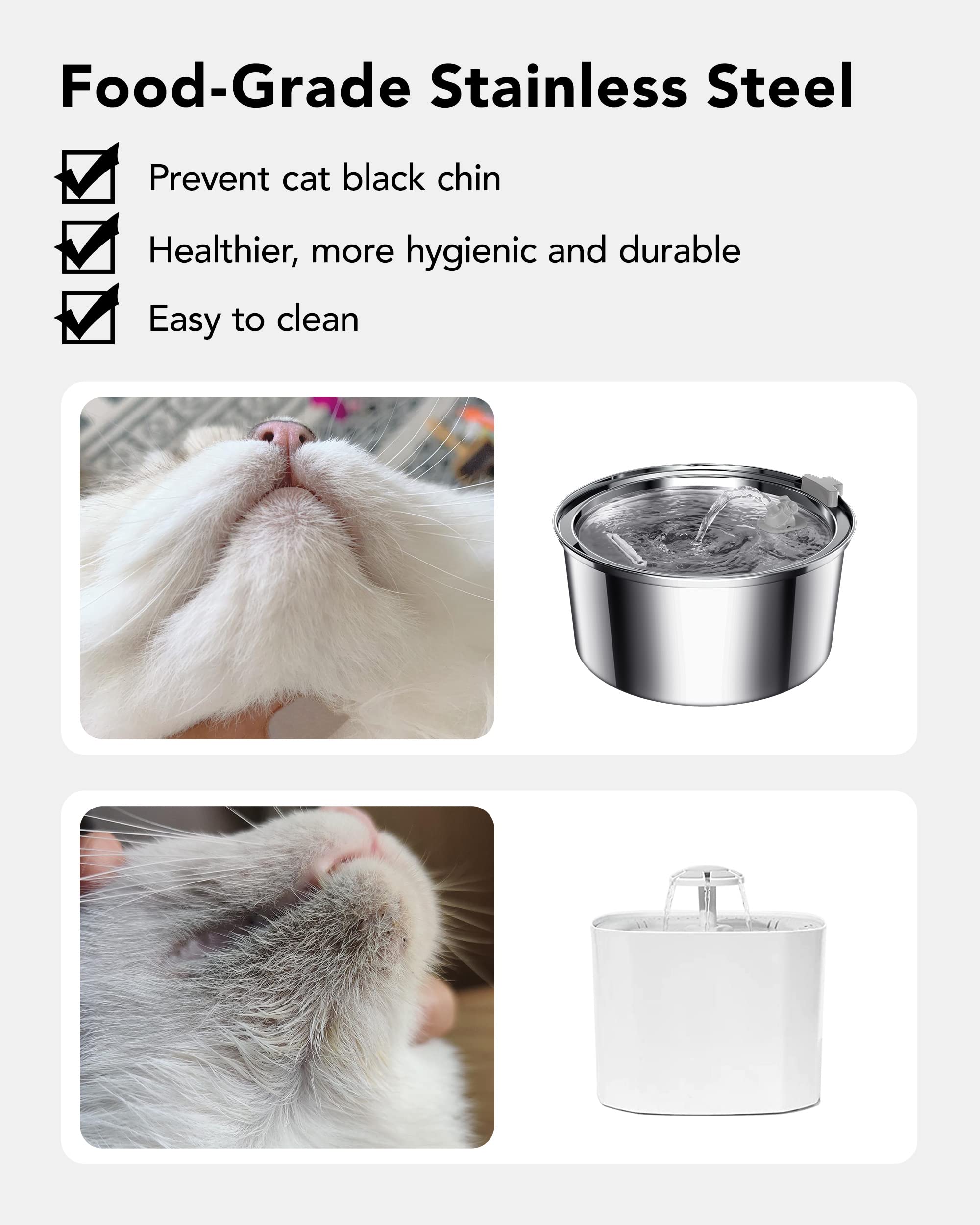 Cat Water Fountain Stainless Steel, HICC PULE 108oz/3.2L Automatic Pet Water Fountain, Dishwasher Safe Dog Water Dispenser with Adjustable Water Flow, Ultra-Quiet Pump, Multi-Filtration