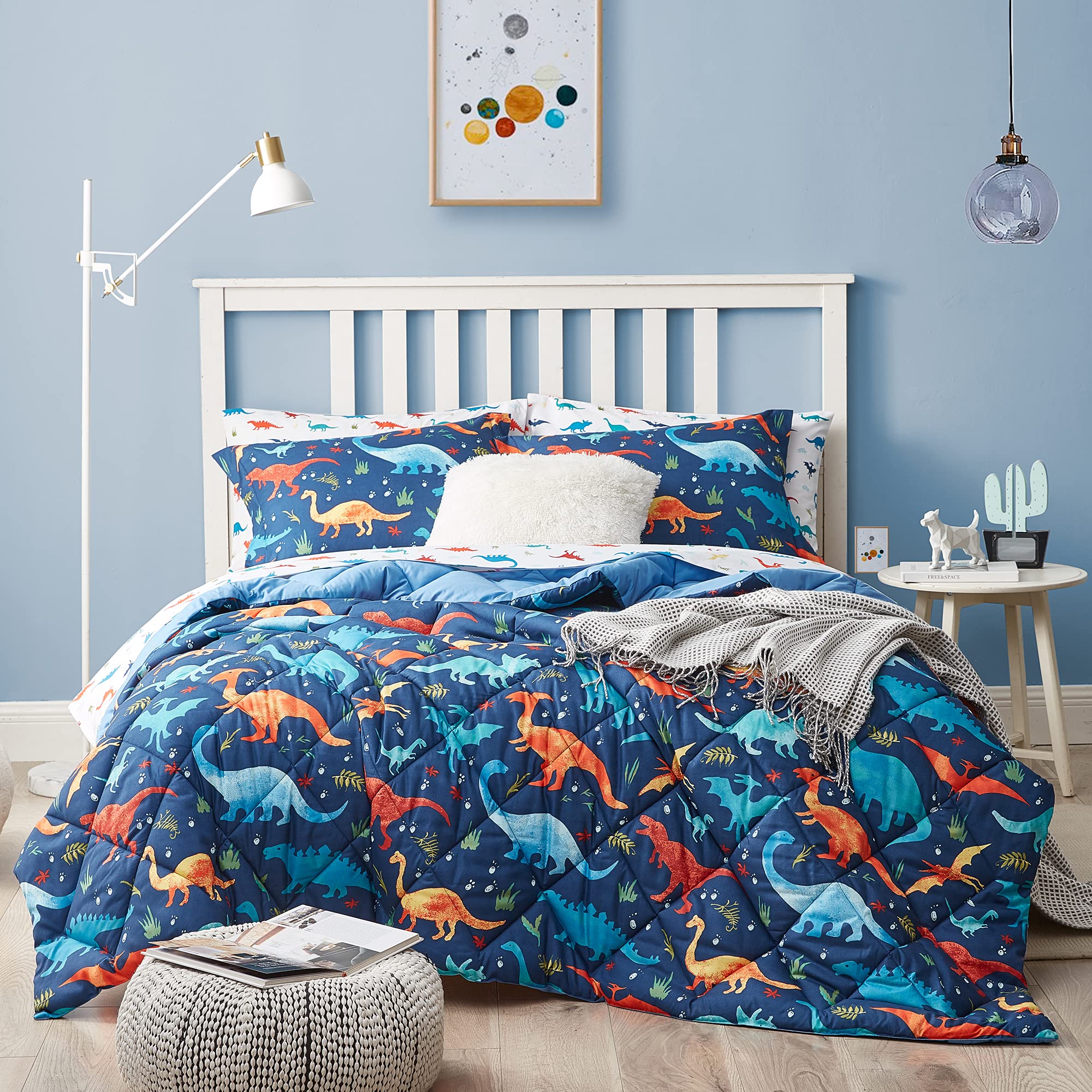 UMCHORD Kids Twin Bedding Comforter Set for Boys, 5 Pieces Soft Lightweight Dinosaur Bedding Twin Set with Sheets, Bed in a Bag, Durable Boys Twin Comforter Set
