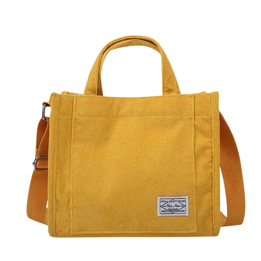 MULINN Solid Color Canvas Bag for Women Corduroy Handbag Fashion Casual Shoulder Messenger Bag Elegant Casual Package Purse, Yellow