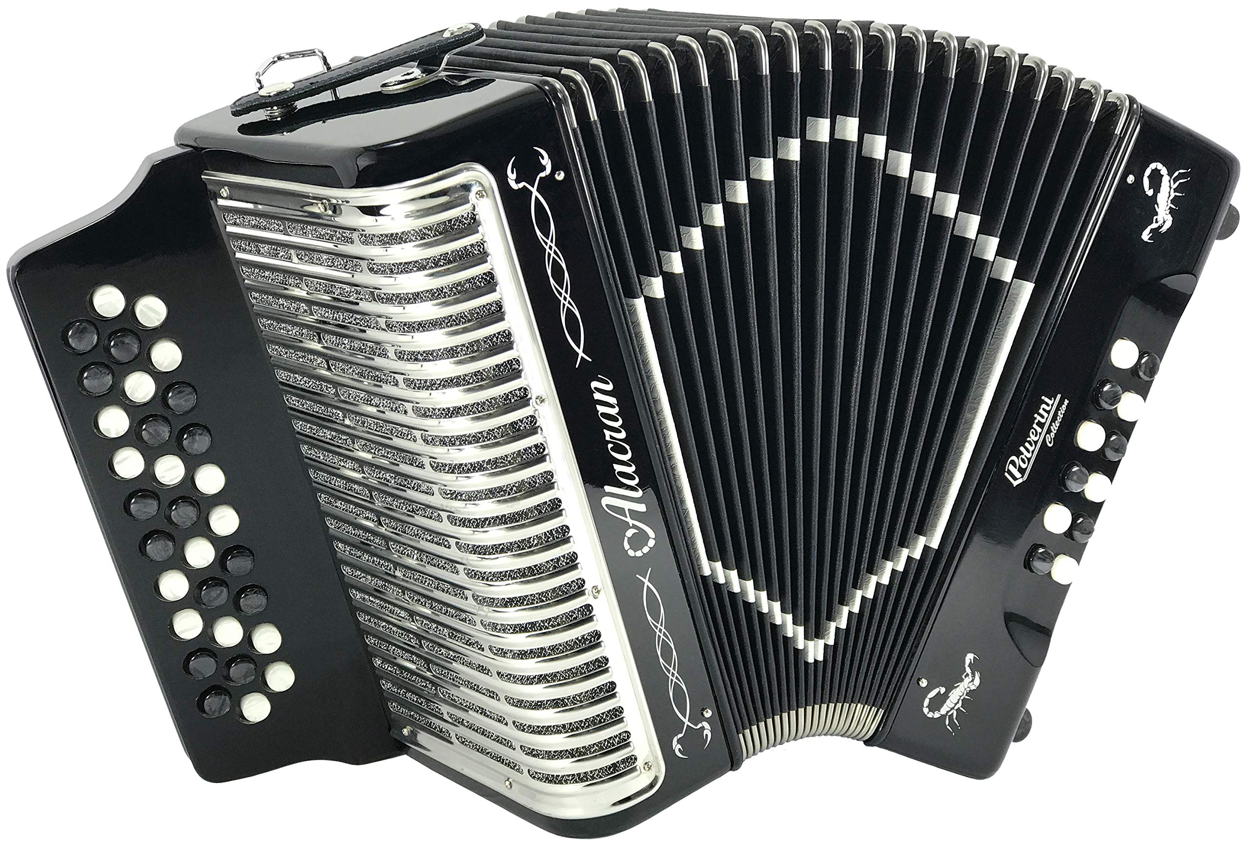 Alacran AL3112 Accordion Package: 31 Button, 12 Bass Accordion with Rigid Case and Adjustable Straps (Sol/GCF, Gloss Black)