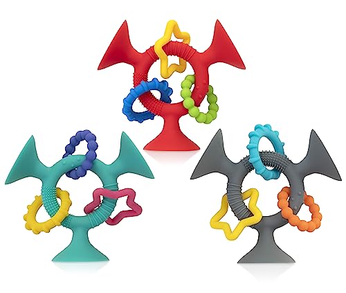 Nuby Silly Three Prong Interactive Suction Toy with Colorful Rings, Gray