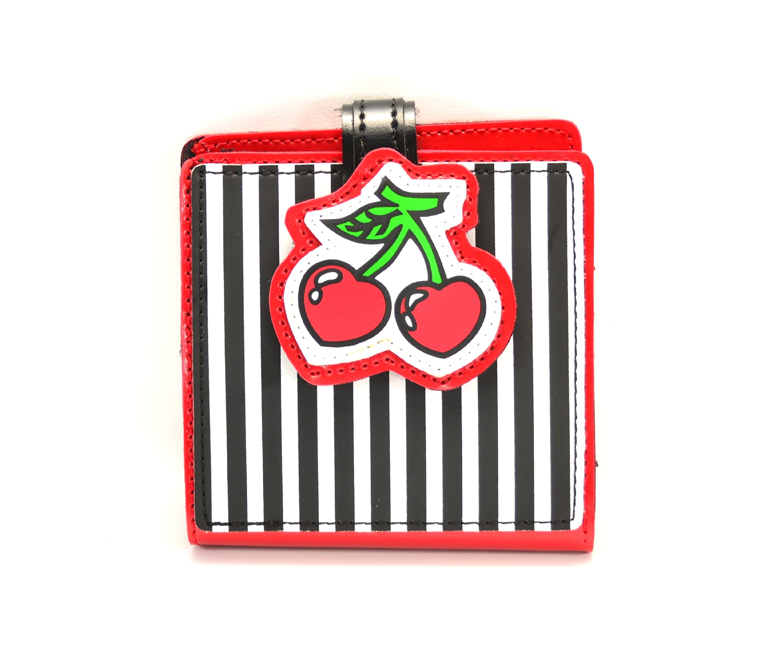 Cherry Stripe Print Bifold Punk Rockabilly Wallet Black Pink & Red (Red)