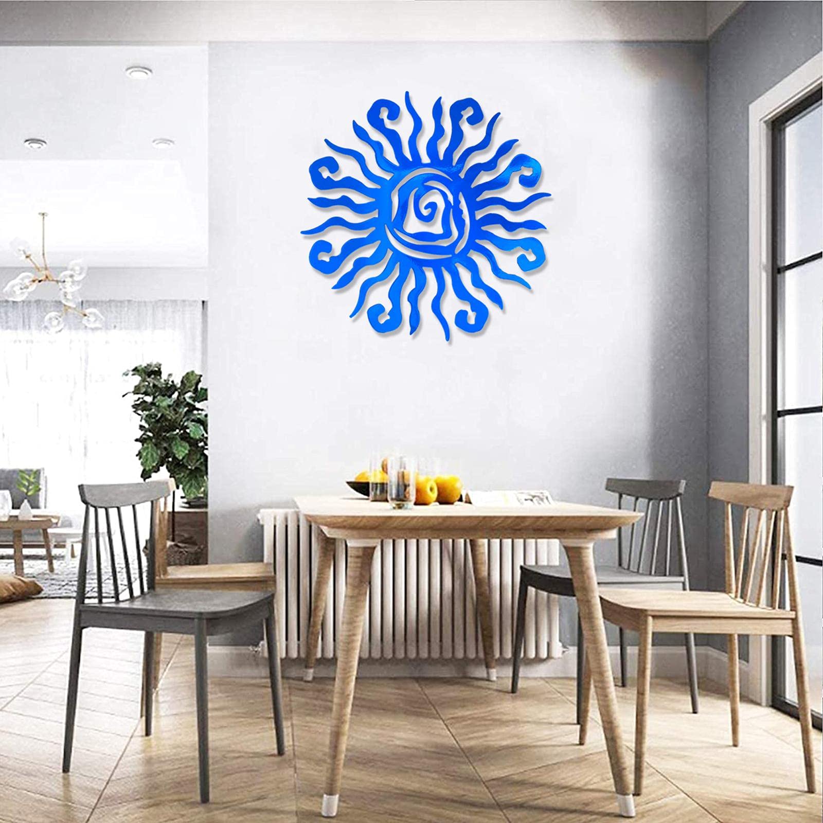 Kufika Wacky Sun Outdoor Metal Wall Art, 3D Metal Sun Wall Decor Hanging for Home Garden Patio Fence Decorations, 24" Blue