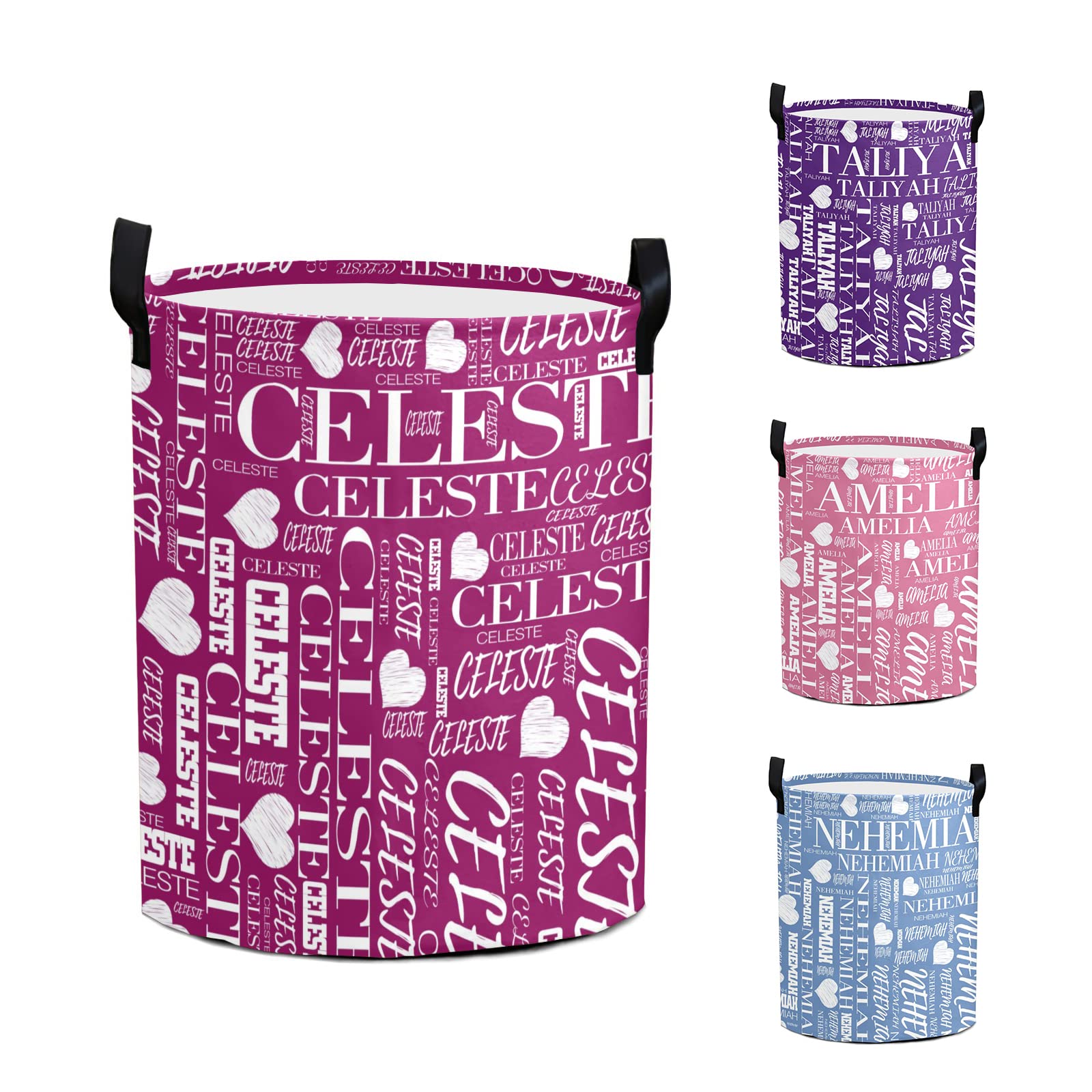 Personalized Laundry Basket Custom Word Art Names Laundry Hamper Collapsible Durable Toys Organizer Storage Bedroom Decor for Boys Girls Adults (Monogrammed 02)