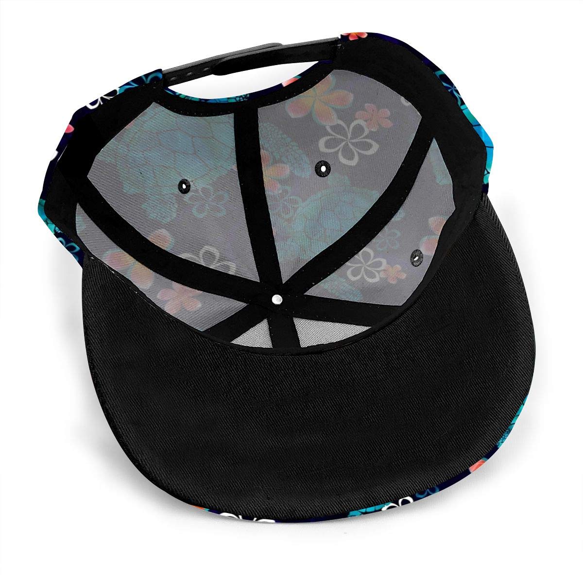 antkondnm Sea Turtle with Flowers Snapback Hat Unisex Trucker Hat Hip Hop Plaid Flat Bill Brim Adjustable Baseball Cap
