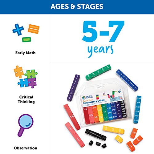 Learning Resources Fraction Tower Equivalency Cubes - 51 Pieces, Ages 6+ Math Learning Toys for Kids, Math Classroom and Homeschool Accessories, Fractions Learning for Kids,Back to School Supplies