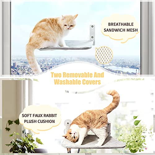 Cat Window Perch,Cat Hammock with 2 Replaceable Covers Shelf,360° Sunny Seat Foldable Space Saving Cat Beds Window Seat with Steel Frame and Strong Suction Cup for Indoor Cats (Large)