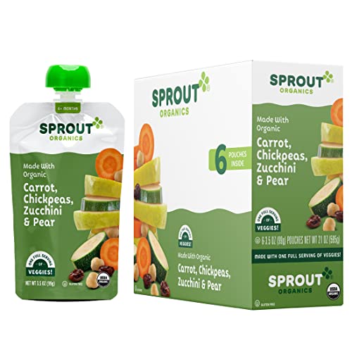 Sprout Organic Baby Food, Stage 2 Pouches, Carrot & Chickpea Plant Powered Protein, 3.5 Oz Purees (Pack of 12)