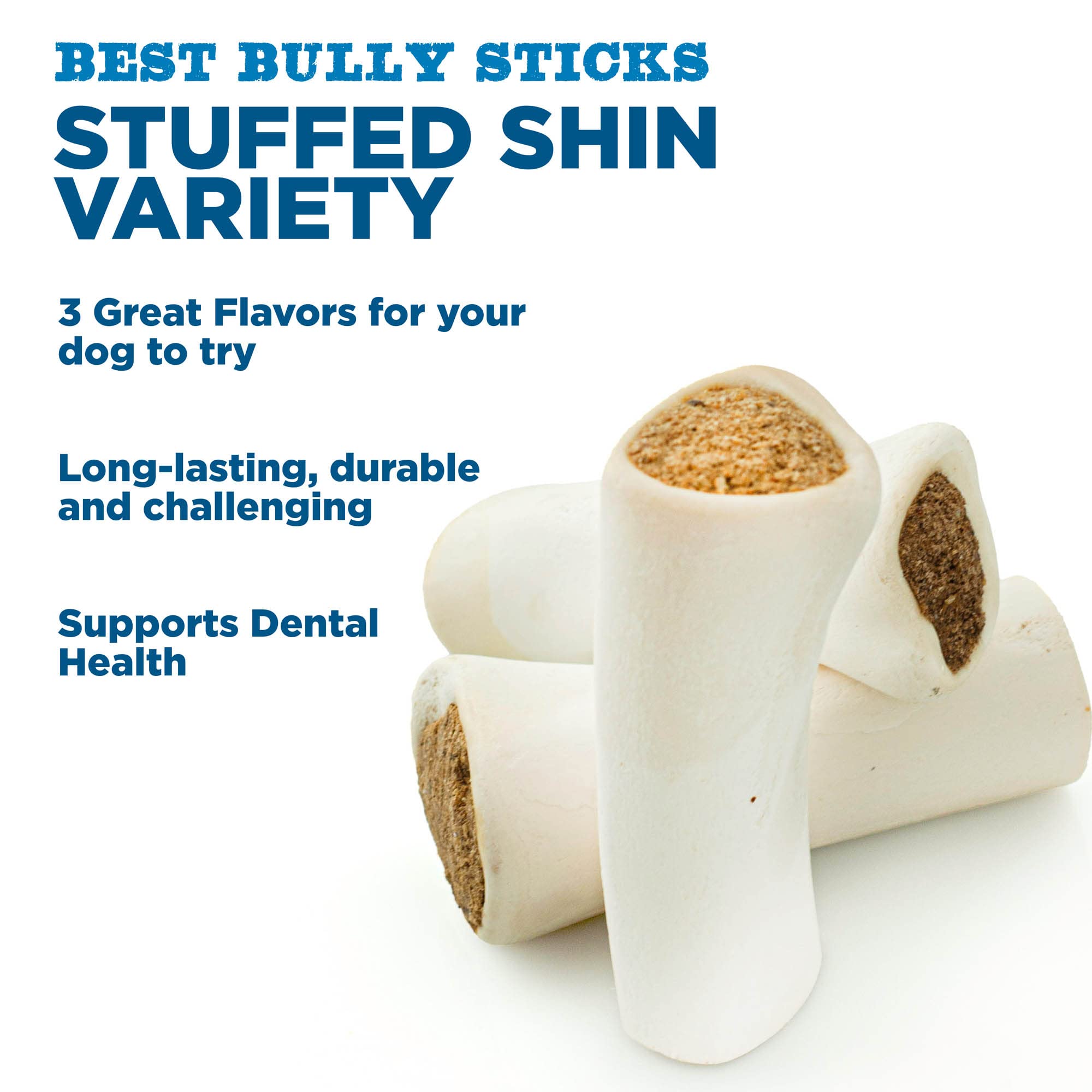 Best Bully Sticks 5-6" Variety Pack Filled Dog Bones 3 Pack Shin Bones for Dogs, Easily digestible, Long Lasting & Refillable Stuffed Dog Bones
