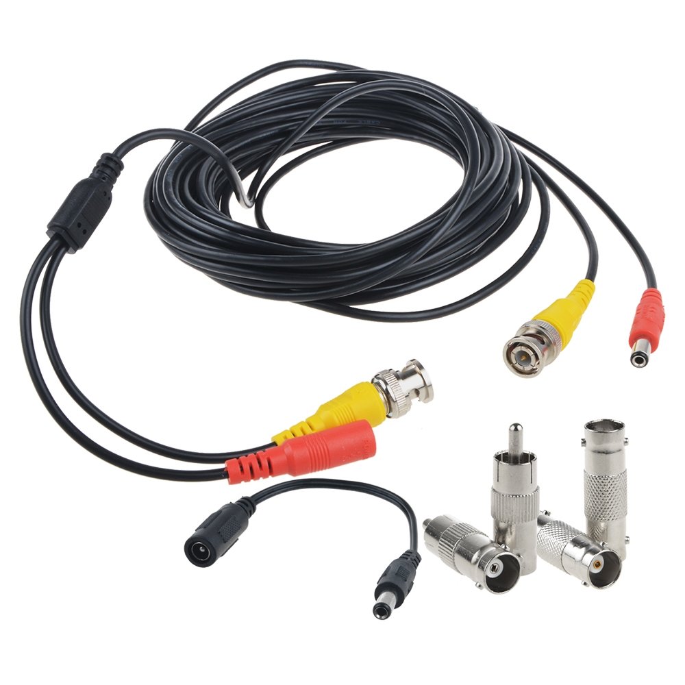 Flashmen 25ft 1 Pack BNC Video Power Cable Security Camera Wire Cord for CCTV DVR Surveillance System One Cable with 2X BNC to RCA connectors 2X BNC to BNC connectors 1x DC plug adapter