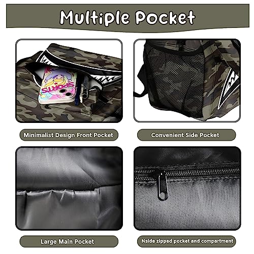 Cbntnaf Camo Daypack for Women Men, Shark Teeth Bookbag for Boys Girls, Large Capacity Lightweight Backpack for School Work Camping Hiking