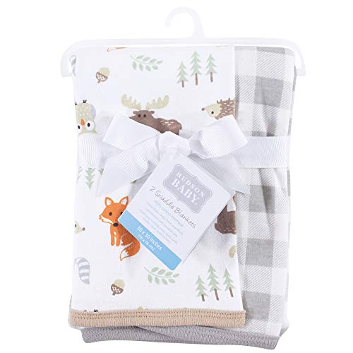 Hudson Baby Unisex Baby Cotton Swaddle Blankets, Woodland, One Size