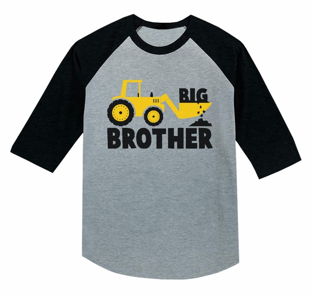 Tractor Construction Big Brother Shirt Sibling Boys Toddler Kids 3/4 Sleeve Baseball Jersey T-Shirt 3T Dark Gray
