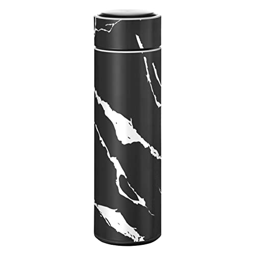 CaTaKu Black Marble White Water Bottle Insulated 16 oz Stainless Steel Flask Thermos Bottle for Coffee Water Drink Reusable Wide Mouth Vacuum Travel Mug