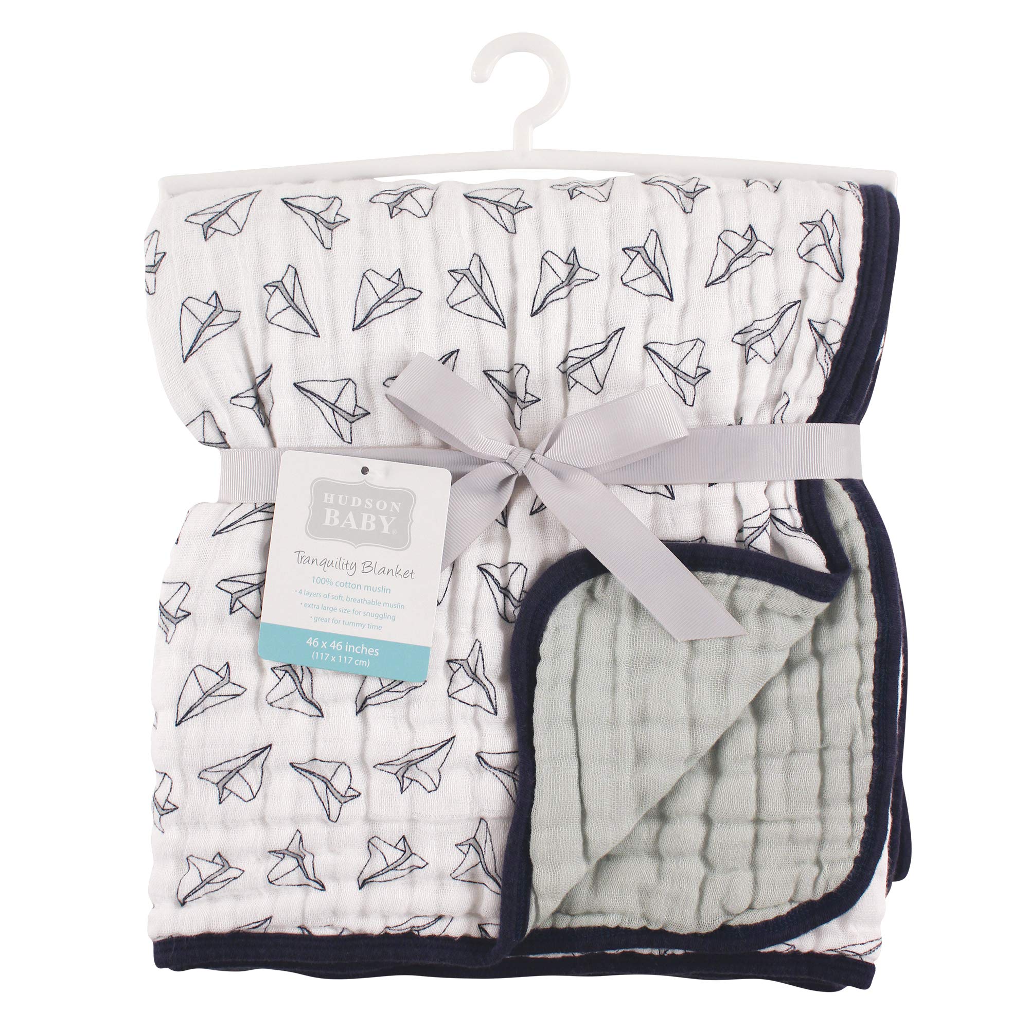 Hudson Baby Unisex Baby Muslin Tranquility Quilt Blanket, Paper Airplane, One Size