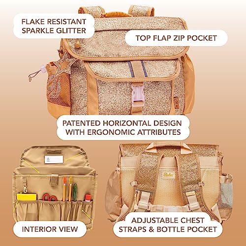 Bixbee Personalized Kids Backpack, Gold Sparkly Bookbag for Kids & Toddlers Ages 3+ 5-7 | Custom Backpack with Name for Boys & Girls | Water Resistant Monogrammed School Bag