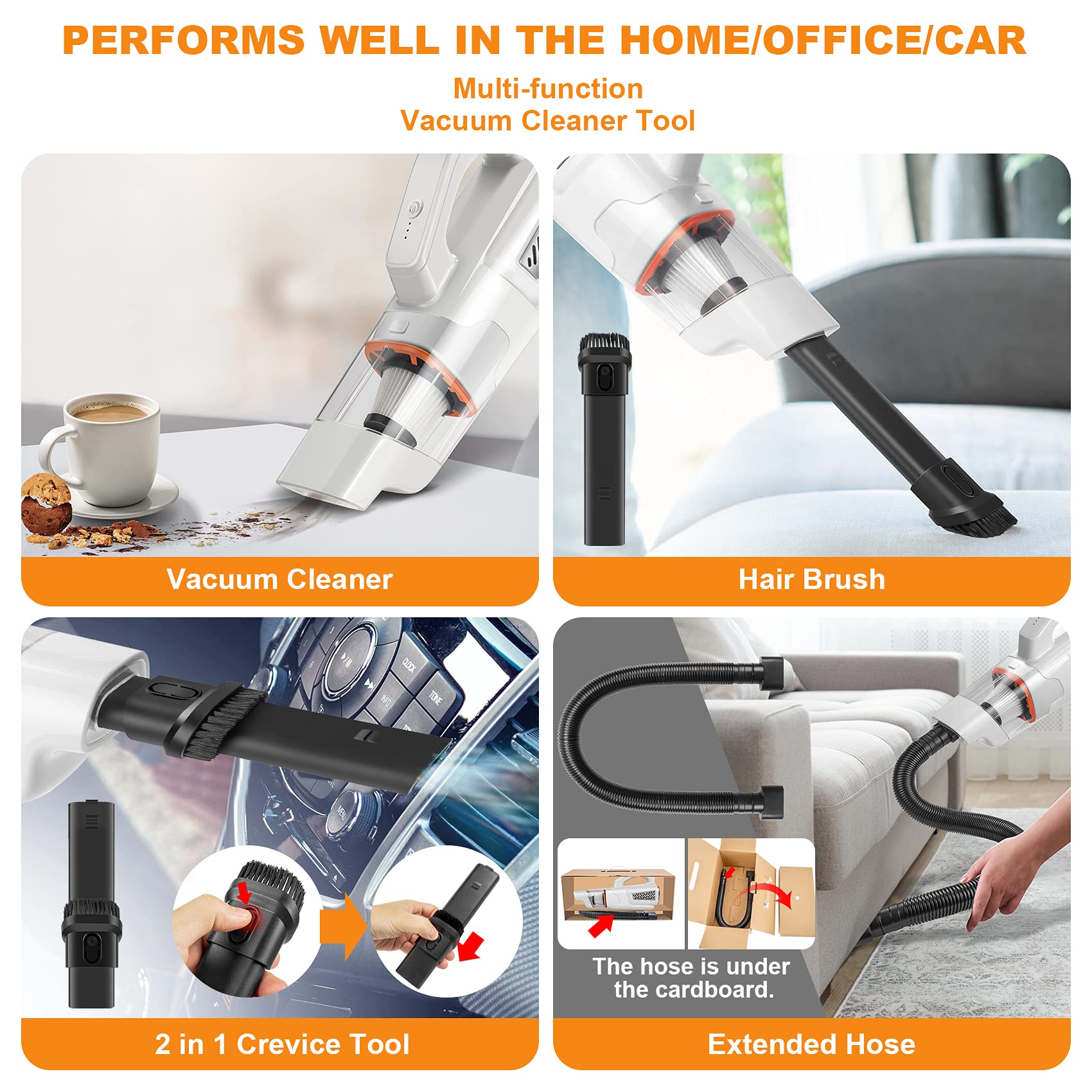CherylonVacHandheld Vacuum Cordless - 2 Speed Portable Mini Vacuum, Pet Hair Hand Cleaner, 10000Pa Lightweight and Rechargeable Held Vacuuming Vac Car for Home Office