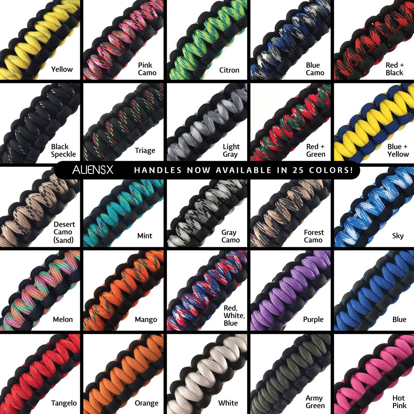 ALIENSX #1 Paracord Handle - Fits Wide Mouth Water Bottles 12oz - 64oz, Durable Carrier Survival Strap Cord with Safety Ring and Carabiner - Ideal Water Bottle Handle Strap