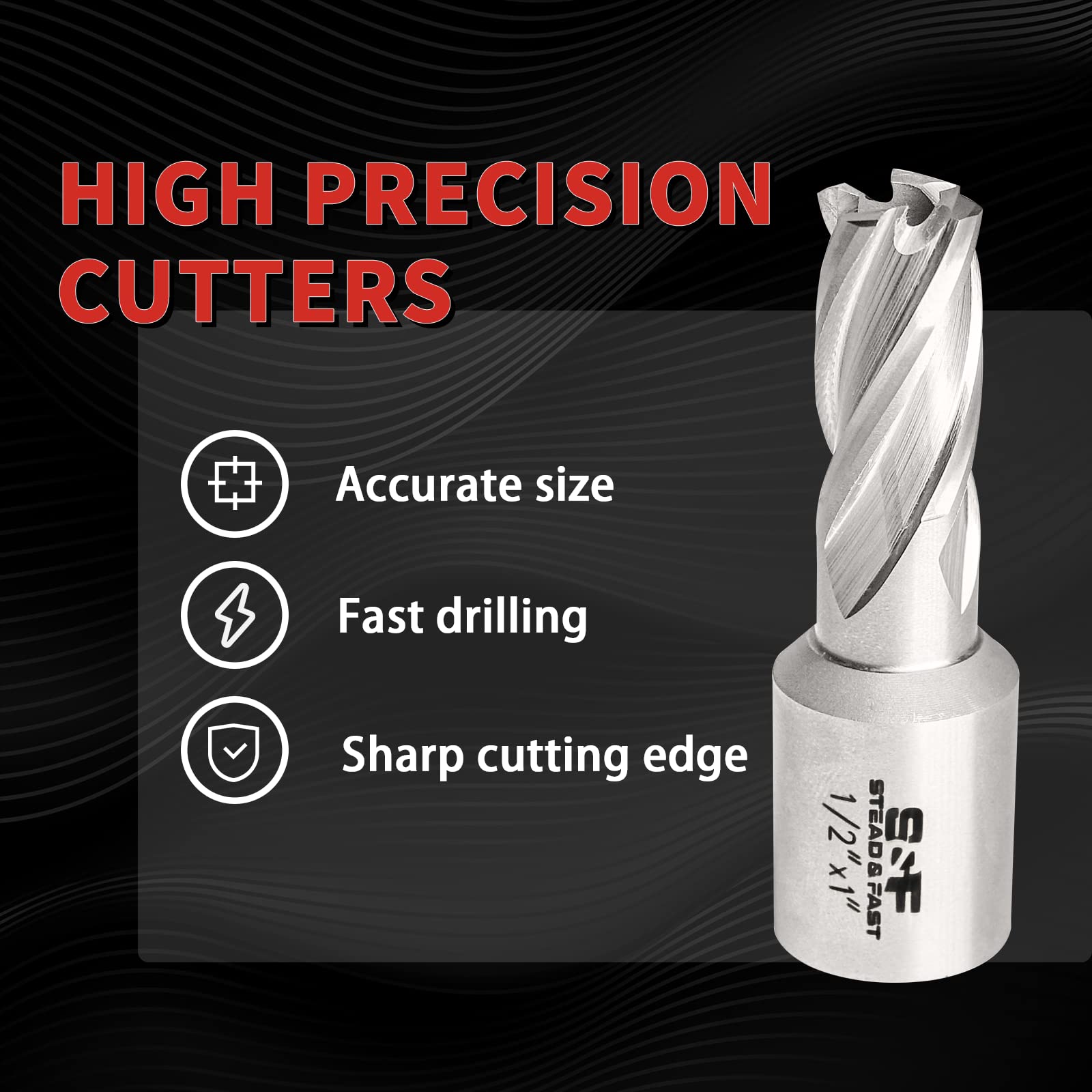 Annular Cutter Set 13 Pcs by S&F STEAD & FAST, Cutting Depth 1", Cutting Diameter 7/16" to 1-1/16" Inch, Mag Drill Bits Kit, Single Pc - 1-1/4" Cutting Diameter, 2" Cutting Depth