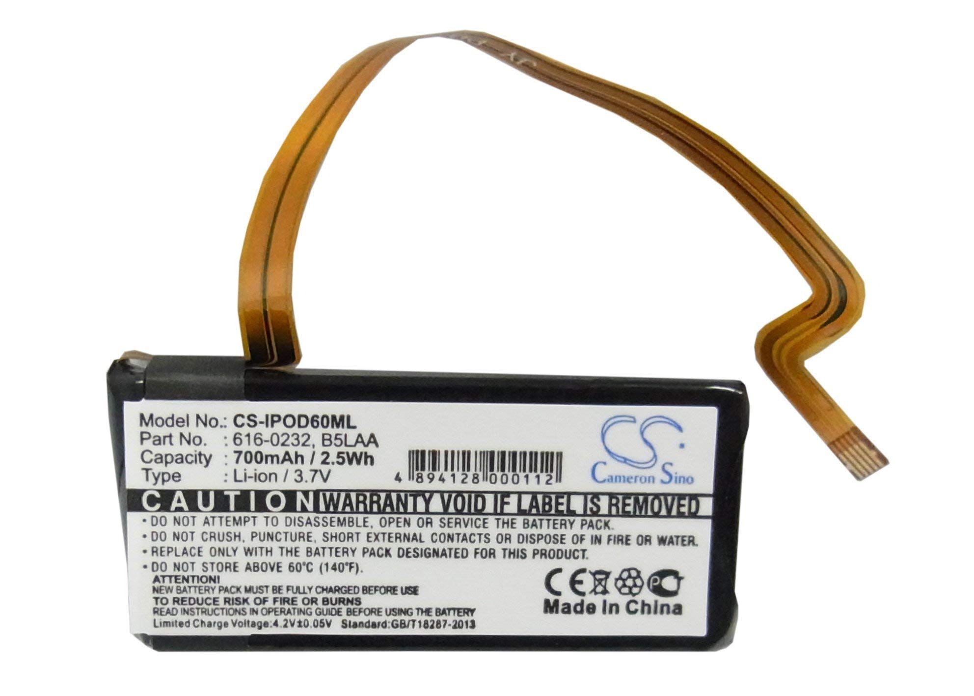 Cameron sino 700mAh Li-ion Replacement 616-0232 B5LAA B6DAH 696-0106 Battery for iPod Video 60G 80G, iPod Classic 120GB 160GB MA003LL/A MA147LL/A with Tools Kit
