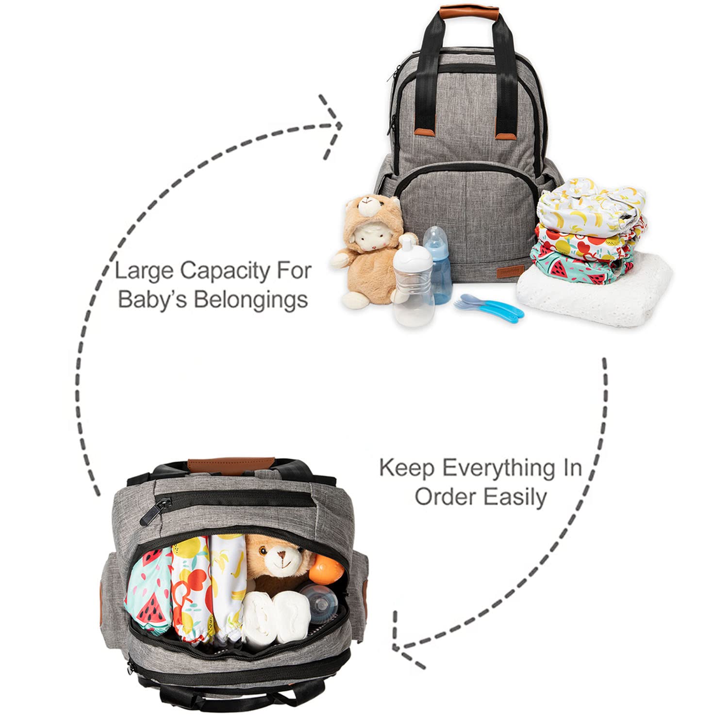 Simple Being Baby Diaper Bag Backpack, Multi-Function Travel Bag (Grey)