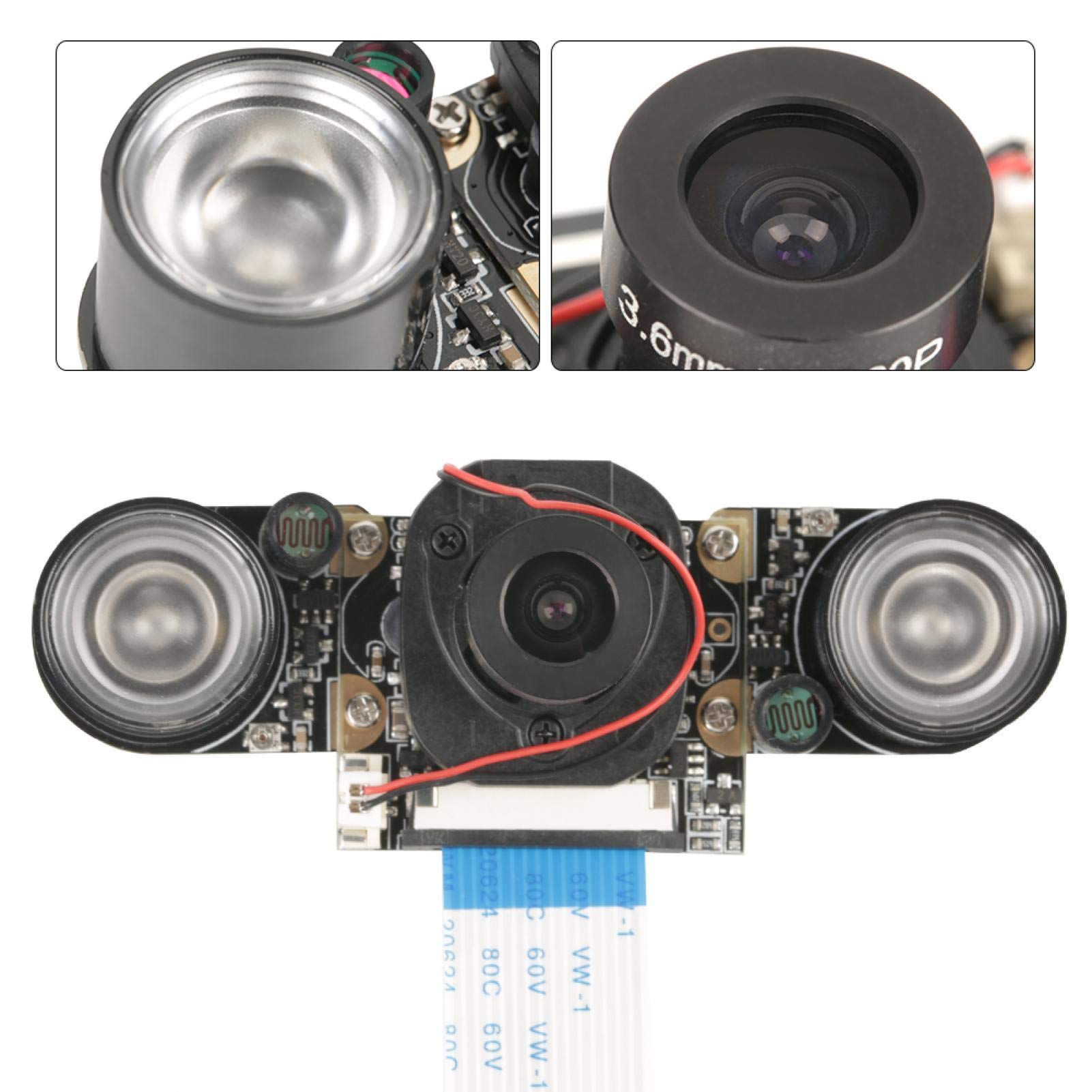 ALREMO HUANGXING - Camera Module, 2592X1944 Camera Module Board, Built in Ov5647 Chips Low Light and Night Vision for Raspberry Pi B 3/2 Camera Display Screen