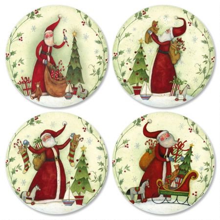 Santas Christmas Envelope Seals (4 Designs) - Set of 144 1-1/2" Diameter Self-Adhesive, Flat-Sheet Holiday Sticker Seals