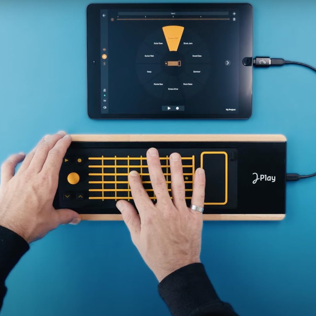 Guitar Pad Accessory for J-Play MIDI controller - 6 Frets and Effect Zone, Dedicated Musical App Included, Plug & Play Music instrument Water Edition