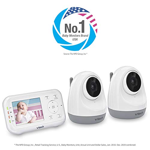 VTech VM3261-2 2.8β Digital Video Baby Monitor with 2 Pan & Tilt Cameras, Full Color and Automatic Night Vision, White