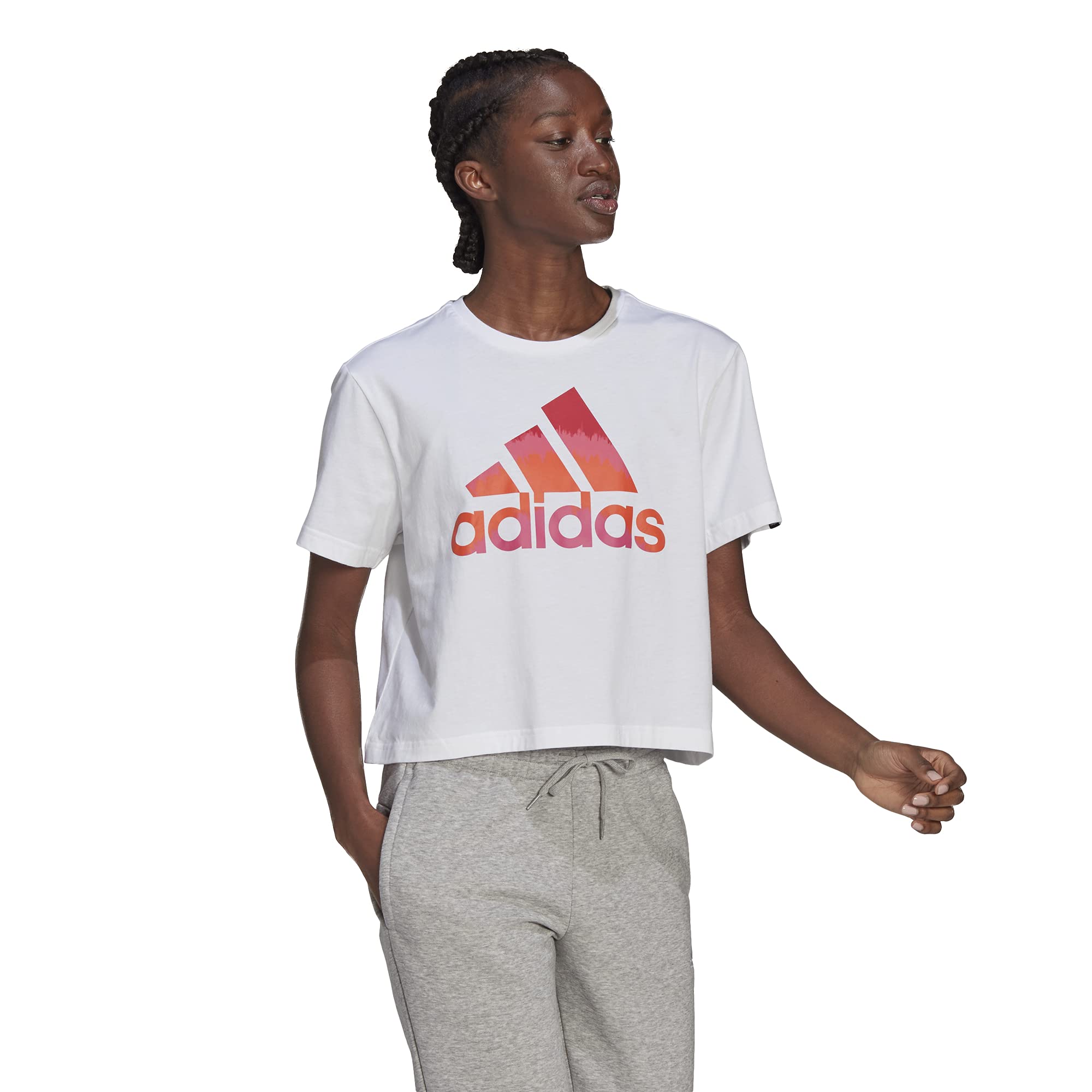 adidas Womens Farm Tie-Dye Inspo Cropped Graphic T-Shirt White/Bold Red X-Large
