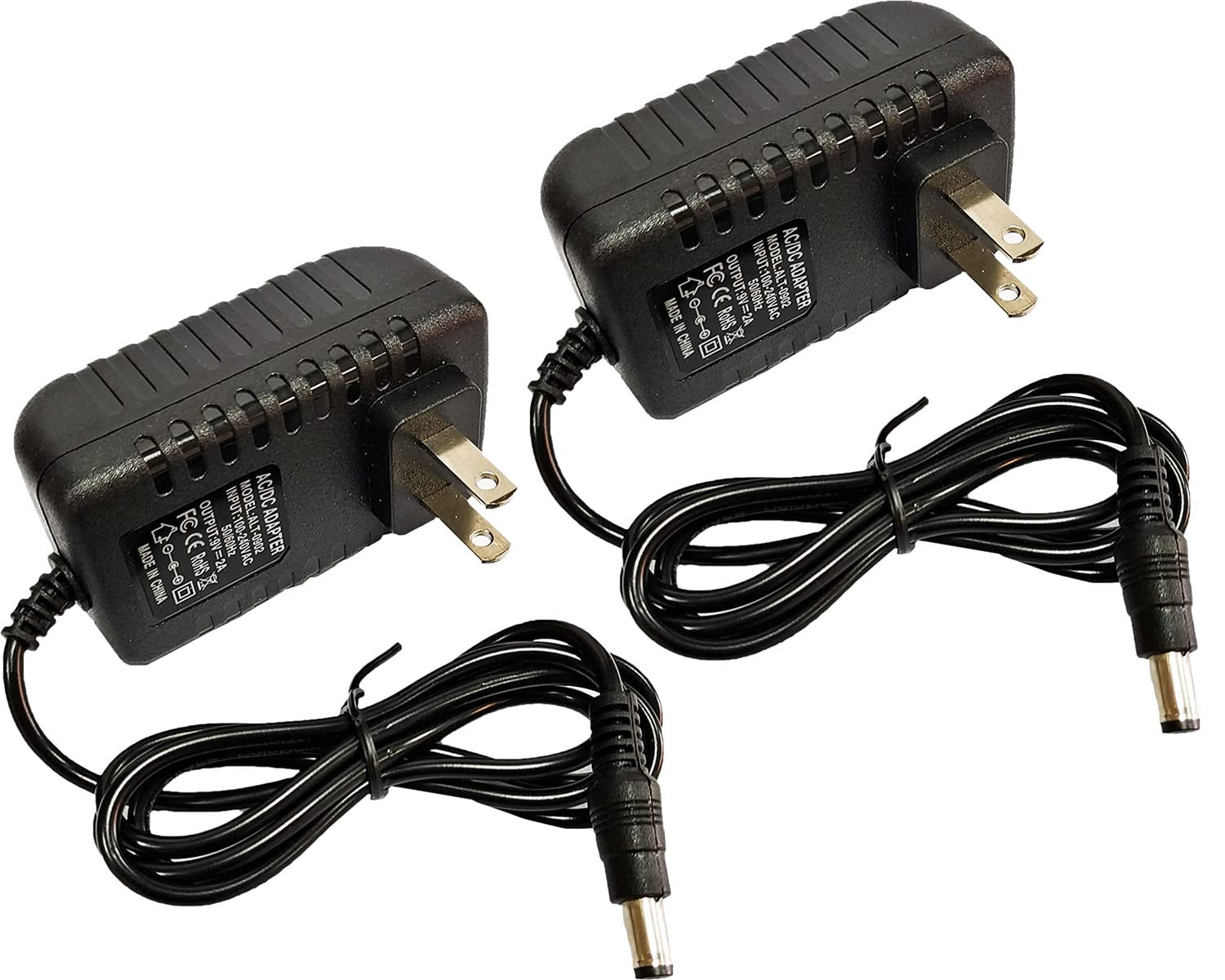 Alarmpore 2 Packs of 9Volt 2000mA Power Supply AC Adapter 110-240V AC to DC 9V 2A 18 Watt Transformer 5.5 X2.5/2.1mm Plug Wall Adapter