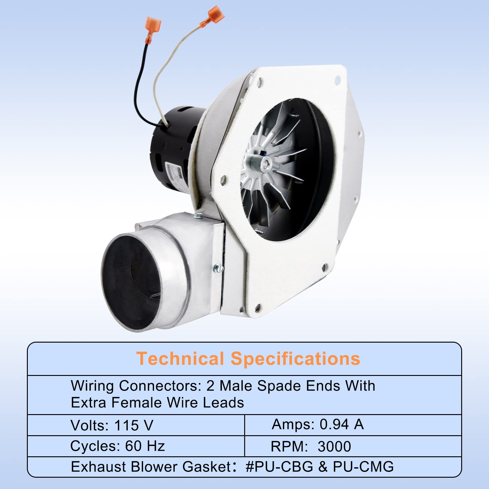 Criditpid Replacement PU-076002B Combustion Exhaust Blower Fan for Englander 25-PDVC, 55-SHP10, 25-PDV Pellet Stoves, With Housing & Gasket.