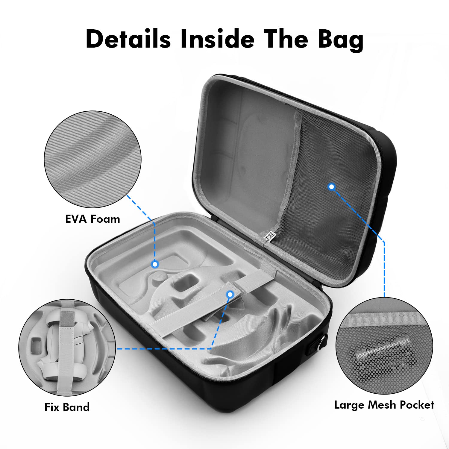 AMVR Leather Hard Carrying Case for Oculus Quest/Quest 2 VR Gaming Headset and Touch Controllers, Elite Strap Pad, Lightweight and Portable Travel Storage Bag for Quest 2 Accessories