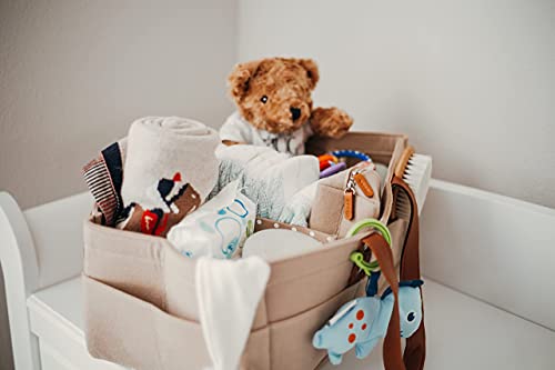 Keller's Corner Baby Diaper Caddy Organizer Beige Large & Small Pouch/Portable Holder Bag for Changing Table & Car/Nursery Storage Bin/Newborn Essentials Must Have