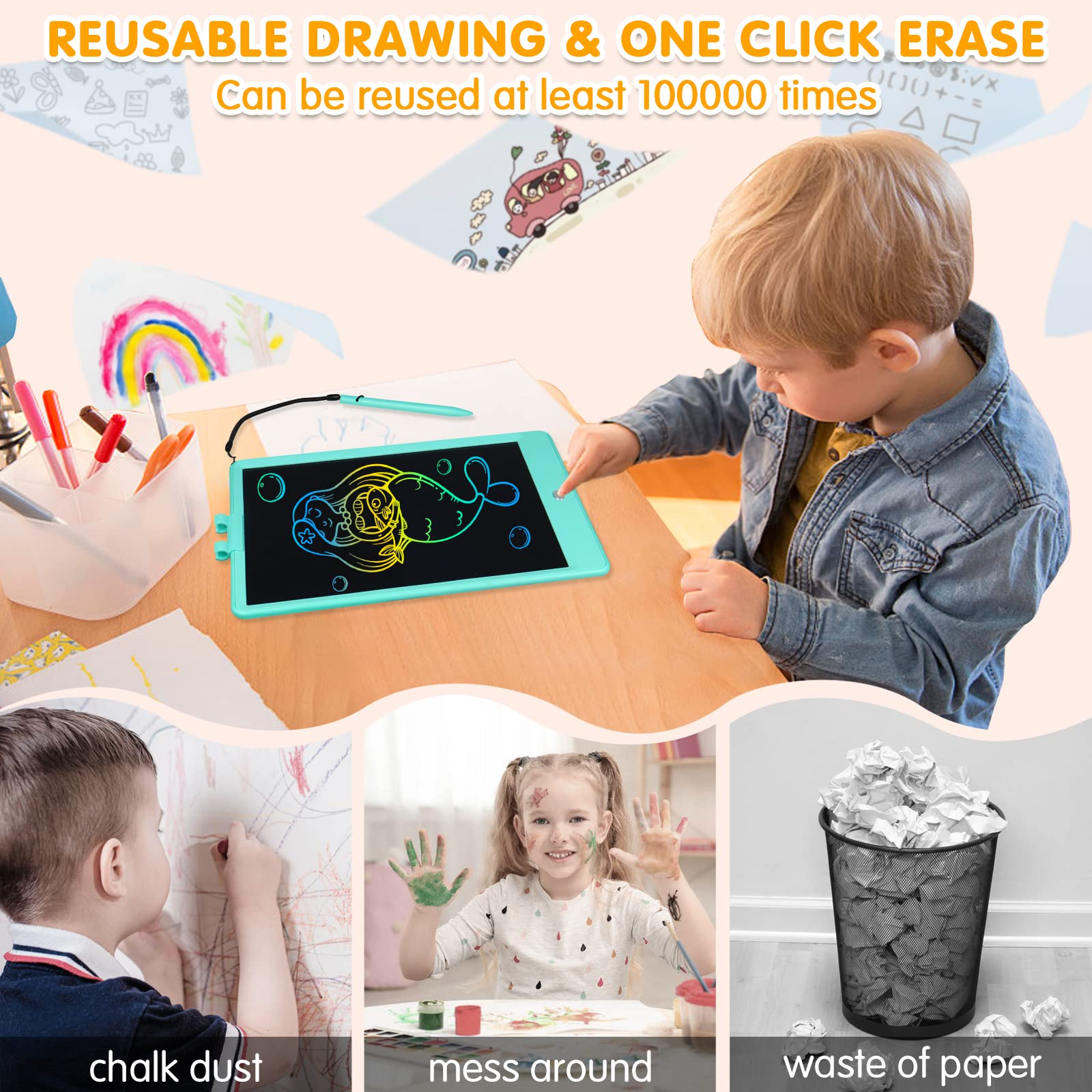 Anpow LCD Writing Tablet for Kids : 10 Inch Drawing Doddle Board Digital Writing Pad Erasable Kids Drawing Tablet Drawing Board for Toddlers Educational Learning Toy for 3-6 Years Old Birthday Gifts
