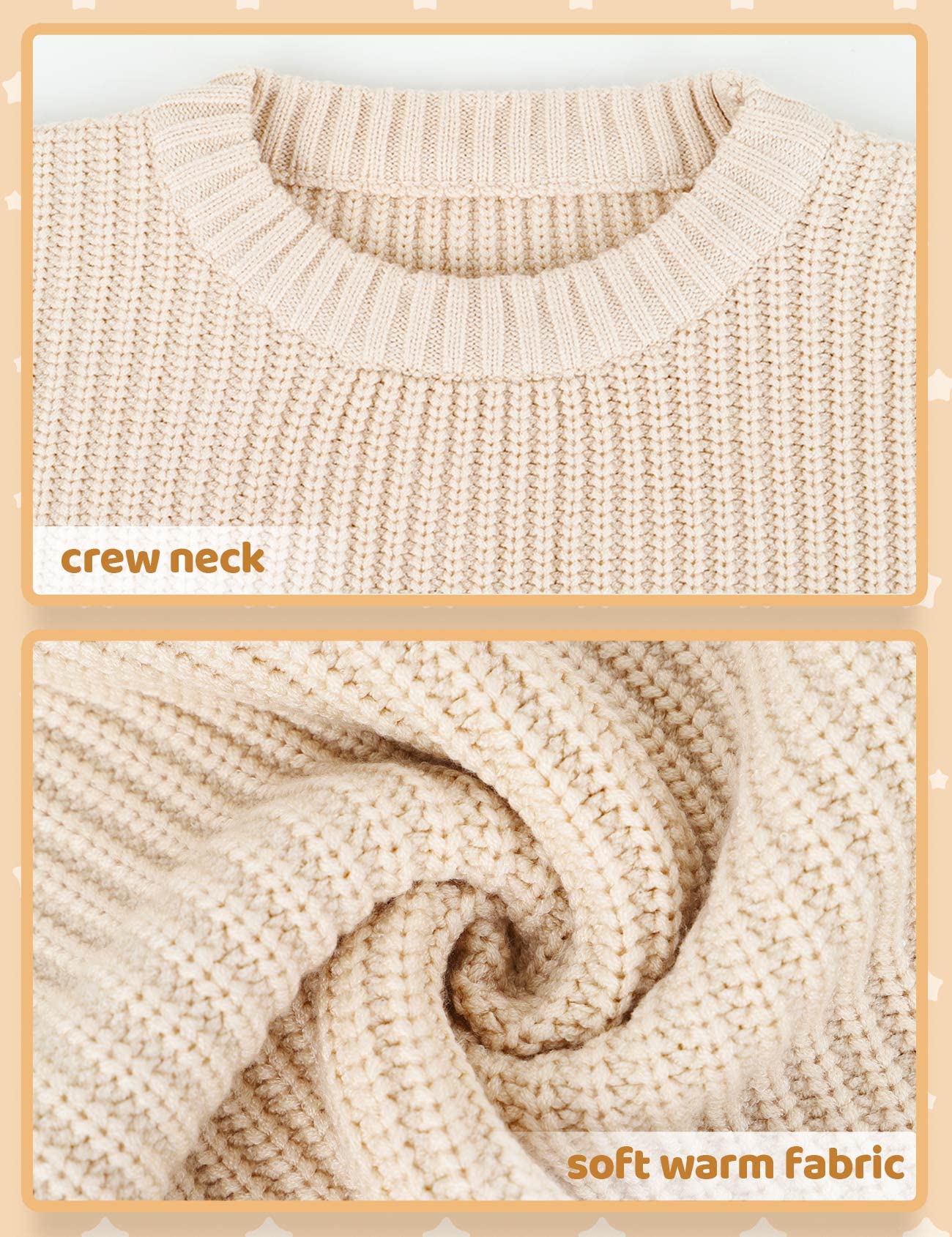 Arssm Toddler Sweater Knit Baby Boy Girl Kids Sweater Crewneck Long Sleeve Pullover Sweater Tops Winter Clothes(Beige-3T)
