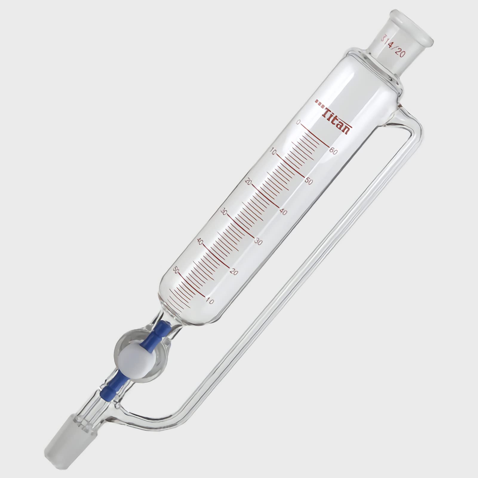 Adamas-Beta 60ml Glass Constant Pressure Graduated Addition Funnel with 14/20 Joint & PTFE Stopcocks,Borosilicate Glass Equalizing Dropping Funnel Lab Glassware