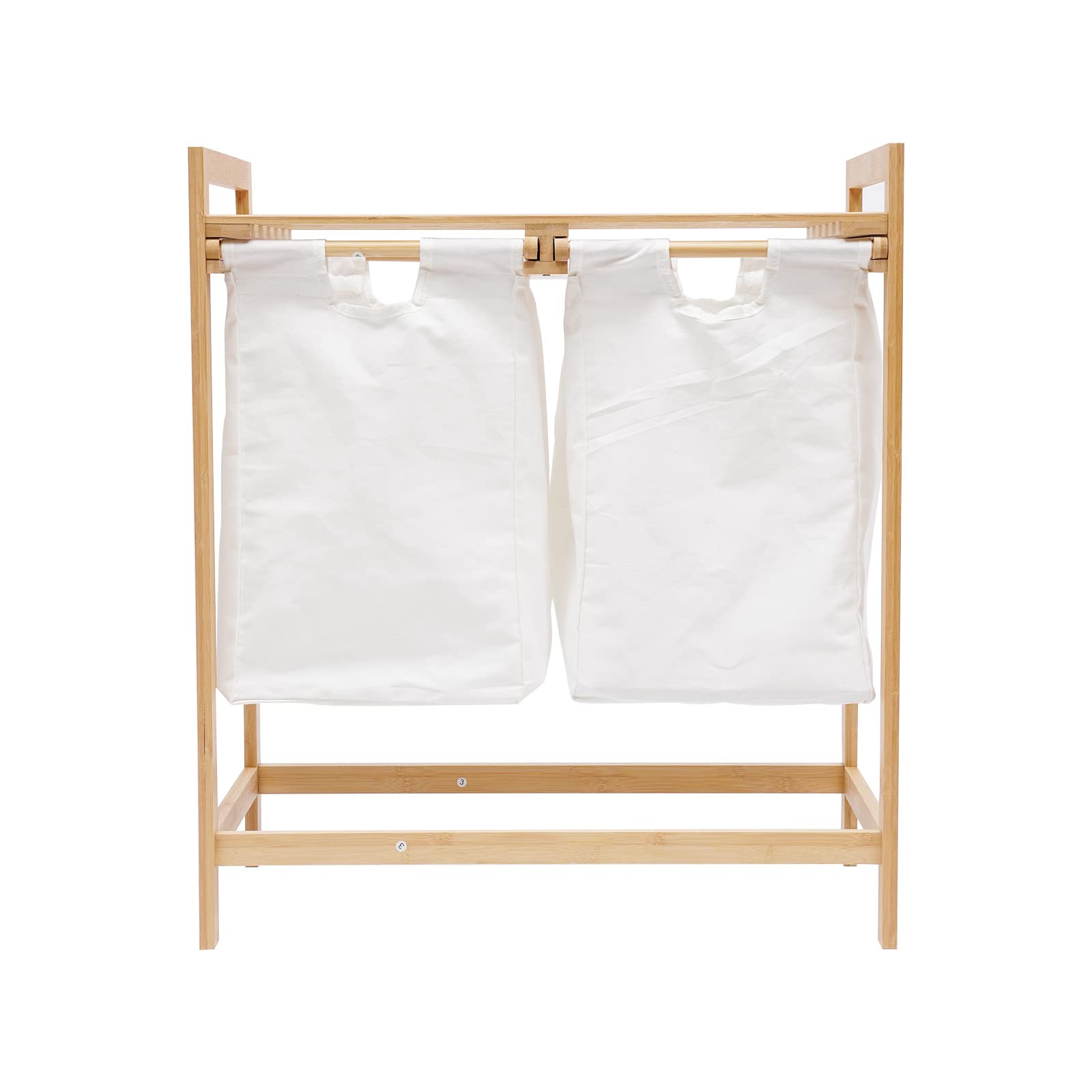 Bamboo Laundry Hamper Basket,Portable Laundry Basket,2 Sections Laundry Clothes Hamper Sorter with Removable Sliding Bag Shelf,Storage Wooden Laundry Sorter for Bedroom,Laundry,Bathroom