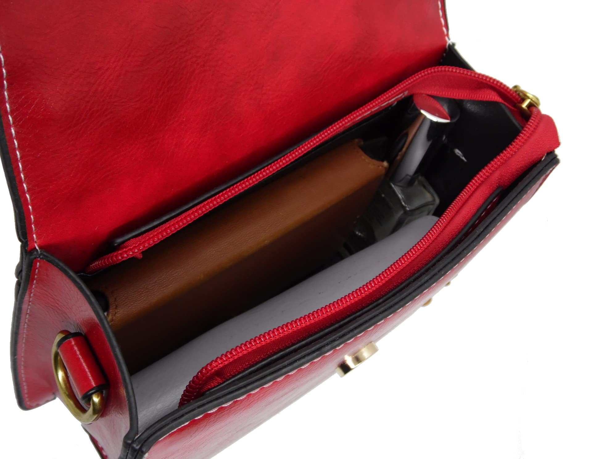 Women Vegan Faux Leather Regal Design Lion Head Handbag Crossbody Purse Bag (Red)