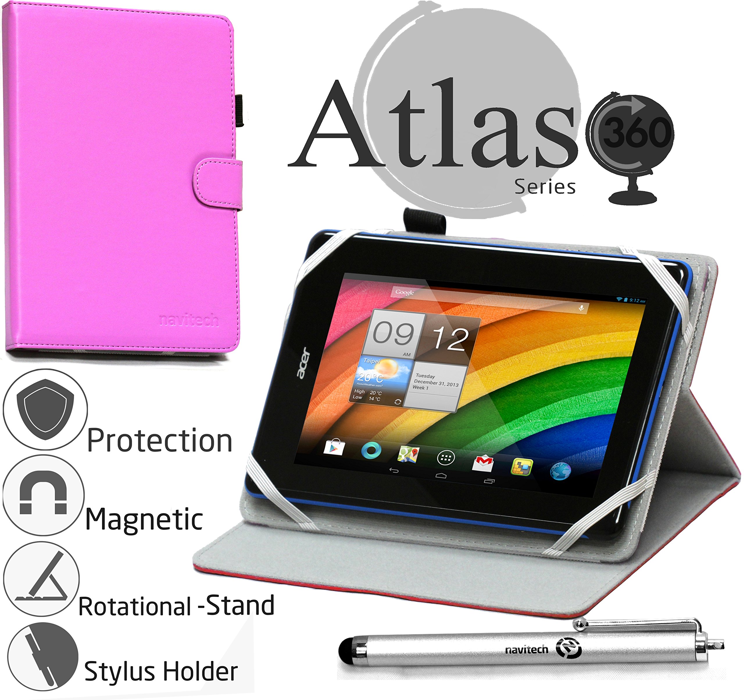 Navitech 7" Purple Case/Cover with 360 Rotational Stand & Stylus Pen Compatible with The Kindle Fire HD 7", HD Display, Wi-Fi, 8 GB/Kindle Fire HD 7", HD Display, Wi-Fi, 16 GB