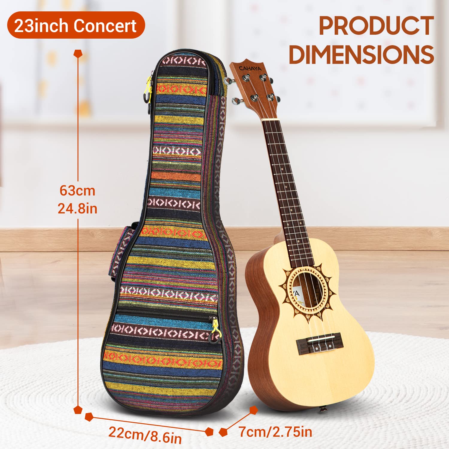CAHAYA Ukulele Bag Soprano Ukulele Case 21 Inch Soft 0.35 Inch Thick Padded with Adjustable Straps