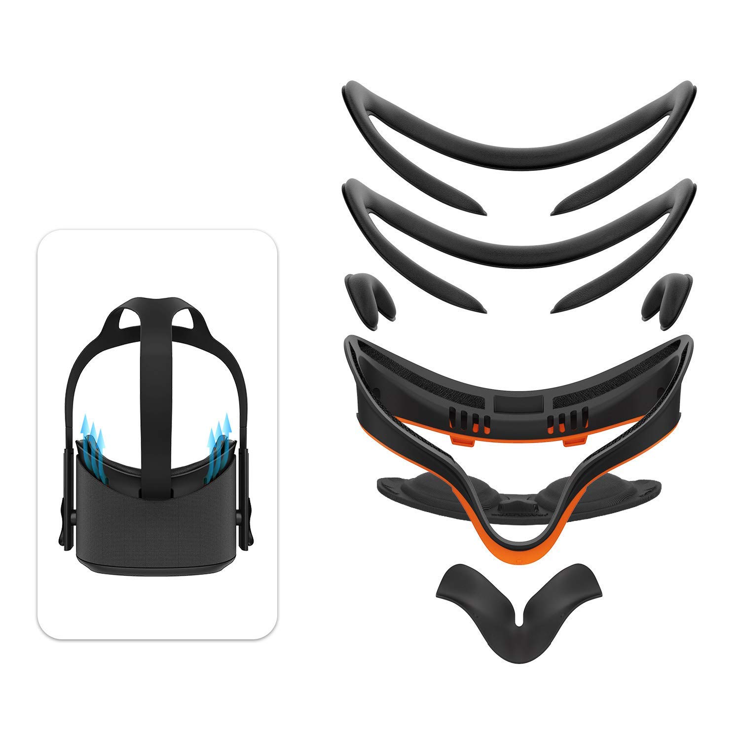 AMVR Resilient VR Facial Vent Soft Interface Bracket & Anti-Leakage Light PU Leather Foam Face Cover Replacement Pad Custom Comfort Accessories Set for Oculus Quest 1 (7-in-1, Not Fit Quest 2)