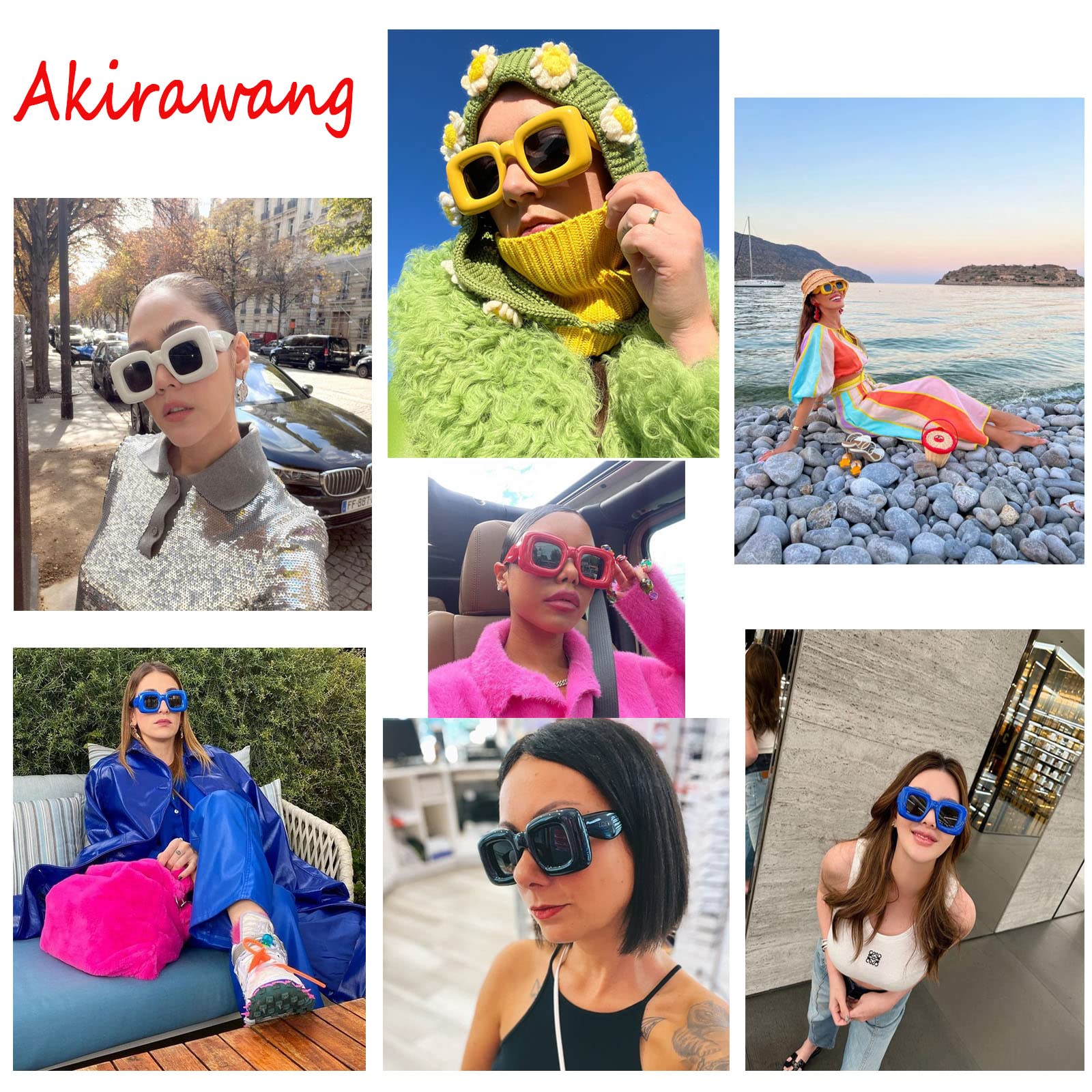 Akirawang Fashion Square Inflated Sunglasses for Women Men Oversized Thick Frame Trendy Glasses Mask Shades Designer Style