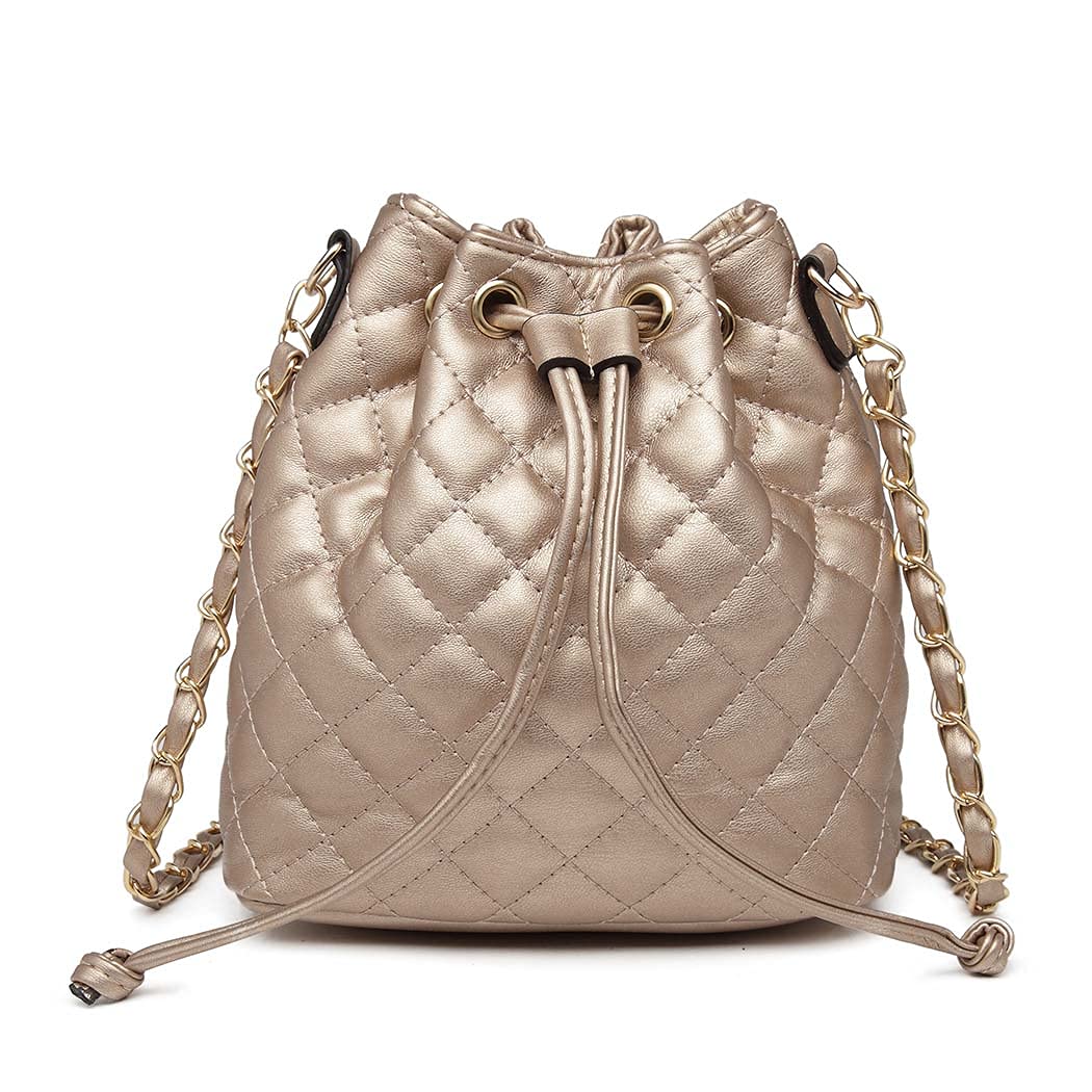 Tepilte Quilted Tote Bag for Women Croseebody Handbags Solid Color Satchel Handbags with Metal Shoulder Strap(Champagne)