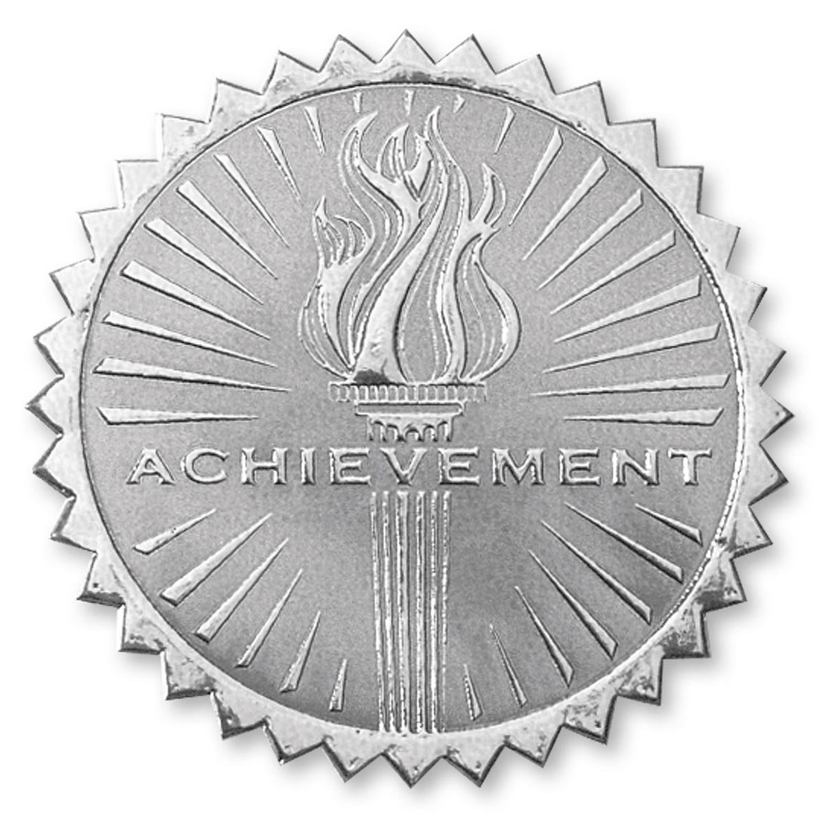 PaperDirect Deluxe Embossed Achievement Torch Silver Foil Certificate Seals, 2 Inch, Self Adhesive, 100 Count, Embossed Seals for Certificates, Achievement Award Stickers for School, Work, Diploma