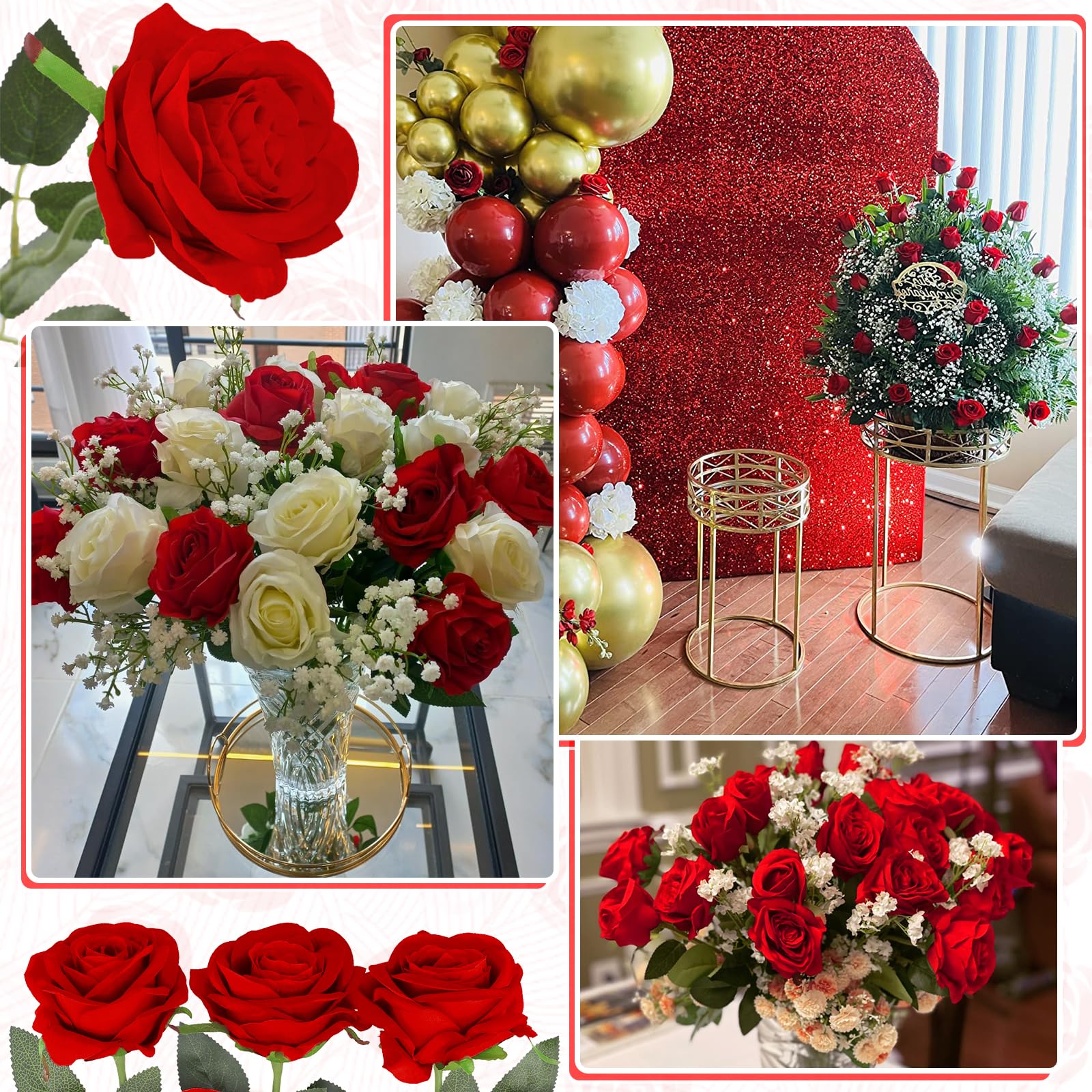 Luyue Artificial Rose Flowers 10 Pack Fake Silk Roses with Long Stems Bridal Wedding Floral Bouquets Home Office Decor-Light Pink