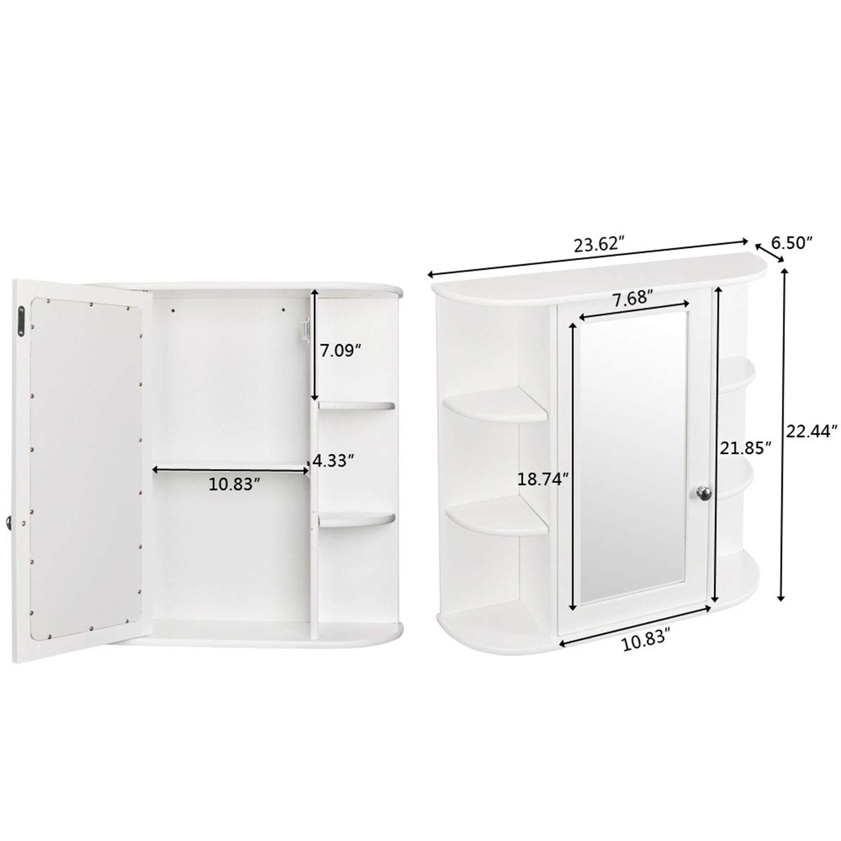 Bathroom Wall Mounted Cabinet Indoor Kitchen Medicine Cabinet Shelves Organizer with Single Door Mirror Height Adjustable Bathroom Cabinet for Bathroom, Vestibule, Bedroom