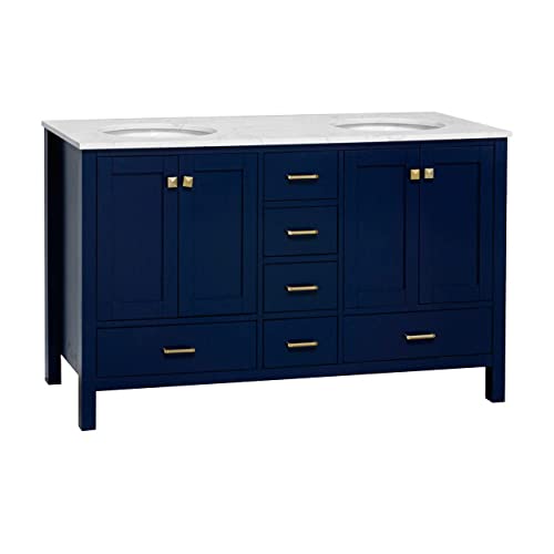 Kitchen Bath Collection Horizon 60-inch Double Bathroom Vanity (Engineered Carrara/Royal Blue): Includes Royal Blue Cabinet with Engineered Carrara Countertop and White Ceramic Sinks